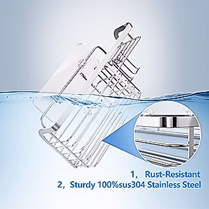 Shower Caddy Adhesive Shower Organizer with Hooks&Soap Holder,No Drilling Stainless Steel Bathroom Organizers,Rustproof Wall-Mounted Shower Shelf for Inside Shower Rack,Bathroom-2 Pack(Silver)