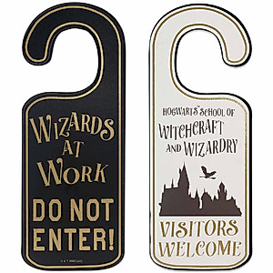 Harry Potter Double-Sided Reversible Wood Door Hanger - Wizards at Work and Hogwarts Vistors Welcome