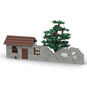 DECI WW2 Military Scene Series, Military Battlefield Ruins Enclosure Walls Model Building Blocks Set, Creative Ornament, Mini Military Architecture Display (633PCS)