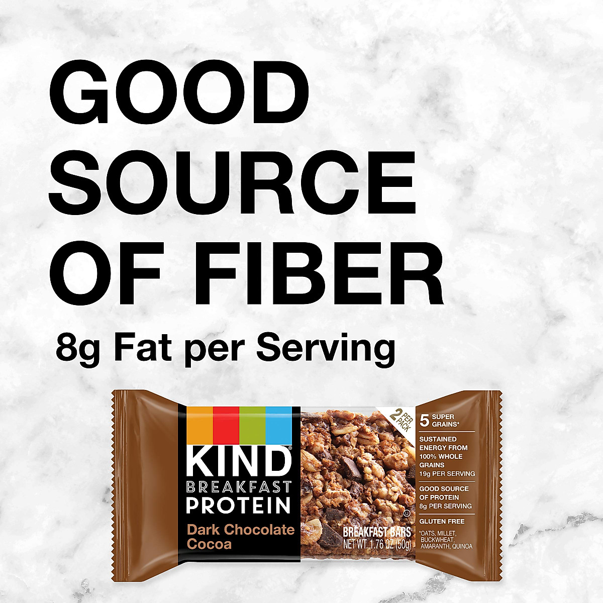 KIND Breakfast Protein Bars, Dark Chocolate Cocoa, Healthy Snacks, Gluten Free, 8g Protein, 32 Count