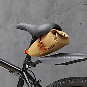 TOURBON Canvas and Leather Strap-On Bike Saddle Bag Bicycle Seat Pack Bag (Khaki)