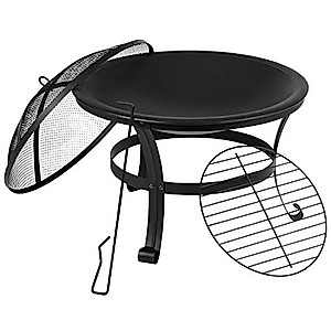 Flash Furniture Chelton 22" Round Wood Burning Firepit with Mesh Spark Screen and Poker , Black