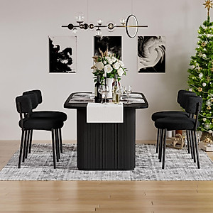 HAIZAO Modern Dining Chairs Set of 4, Round Upholstered Boucle Sherpa Dining Chairs, Curved Backrest Kitchen Dining Room Chairs, Mid-Century Black Dining Chair with Black Metal Legs