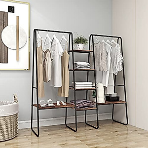 VERFARM Metal Garment Rack, Freestanding Heavy Duty Clothes Rack with 2 Hanger Rod and 6 Shelves for Bedroom Living Room