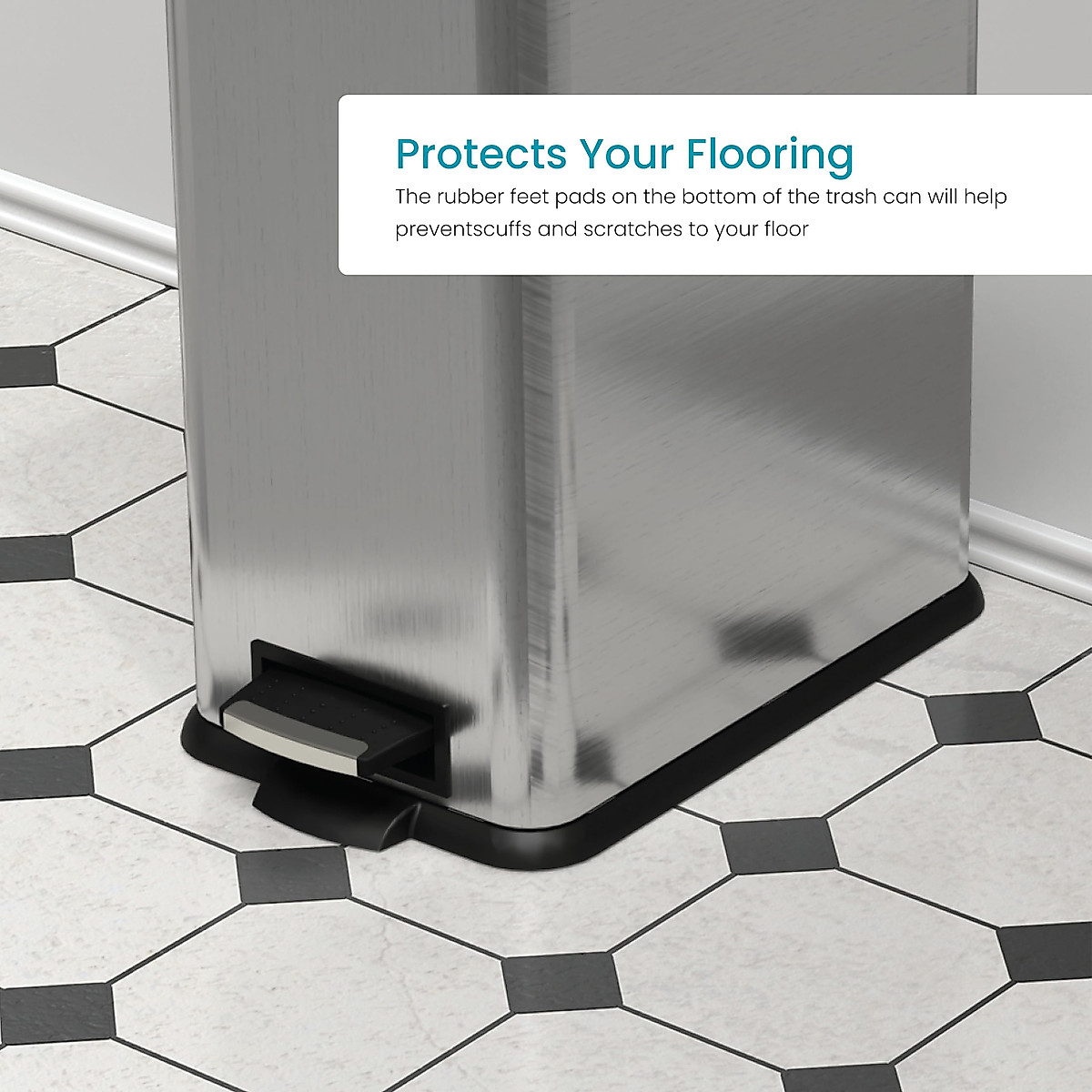 Home Zone Living 4.4 Gallon Slim Kitchen Trash Can, Stainless Steel, Step Pedal, 16.7 Liter