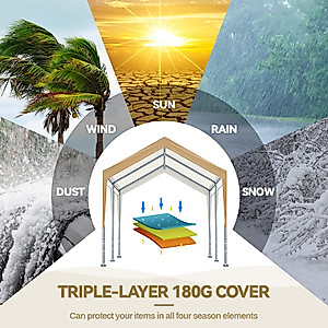 ADVANCE OUTDOOR 10x20 ft Steel Carport with Adjustable Height from 9.5 to 11 ft, Heavy Duty Car Canopy Garage Party Tent Boat Shelter Portable, Beige