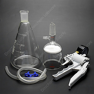 Deschem 1000ml,Vacuum Suction Filter Device,200ml Buchner Funnel,1L 24/40 Erlenmeyer Flask,with Handle Pump