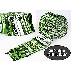 Soimoi 40Pcs Block Print Cotton Precut Fabrics for Quilting Craft Strips 2.5x42inches Jelly Roll - Green