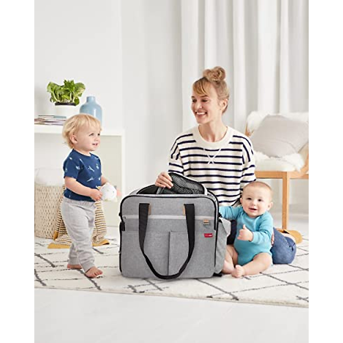 Skip Hop Diaper Bag: Iconic Duo Weekender, Extra Large Capacity with Changing Pad & Stroller Attachment, Grey Melange