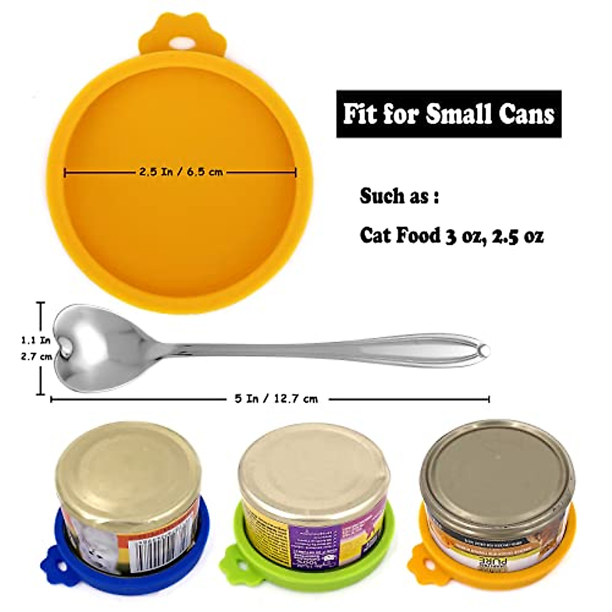 COMTIM Cat Food Can Lids, Silicone Pet Food Can Lids Small Cat Food Can Lids Covers for 3 oz Cans, 2 Lids with a Cat Food Spoon