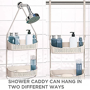 Bath Bliss 2 Way Convertible Bathroom Shower Caddy | Adjustable Mounting Arms | Loofah & Razor Hooks | Storage & Organization | Rust Resistant | Large and Small Bottles | Cashmere
