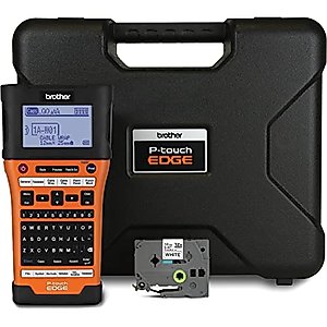 Brother PT-E500 Handheld Industrial Label Printer with PC Connectivity, Orange - 1.2" per Second Print Speed, up to 24mm Tape Size, 180 dpi, USB Interface, Auto Cut Labeling Tool with Carrycase