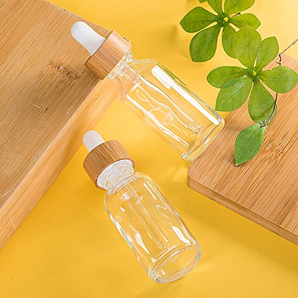JHCFillé 1oz (30ml) Dropper Bottles, Clear Glass Boston Round Bottle with Bamboo Glass Eye Dropper, Tincture Bottles with Dropper, 6 Pack