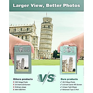 Digital Cameras for Photography Digital Camera Autofocus, 2.7K 48MP Teenager Camera with 2.8" Large Screen, 16X Zoom and 32GB Card, Compact Camera Take Macro Photos, Stylish Portable Camera for Teens