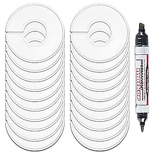 AMT 20 Pack Closet Dividers, Clothing Dividers, Round Clothes Size Dividers for Closets with Double Ended Marker Pen (Blank) (20 Pack - White)