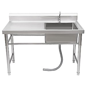 YSHUSTGY Compartment Stainless Steel Cabinets Commercial Kitchen Prep Sink Wash Table,Commercial Kitchen Prep Utility Sink W/Drainboard+Compartment Stainless Stee,Work Station Ledge