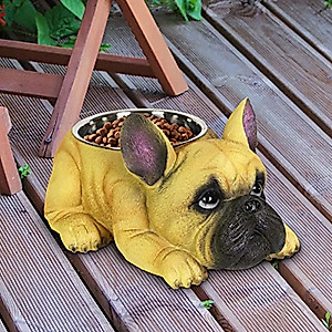 Exhart French Bulldog Bowl, Adorable/Durable Resin Dog Décor, Stainless Steel Bowl, 12.5”x9.5”x6.5”