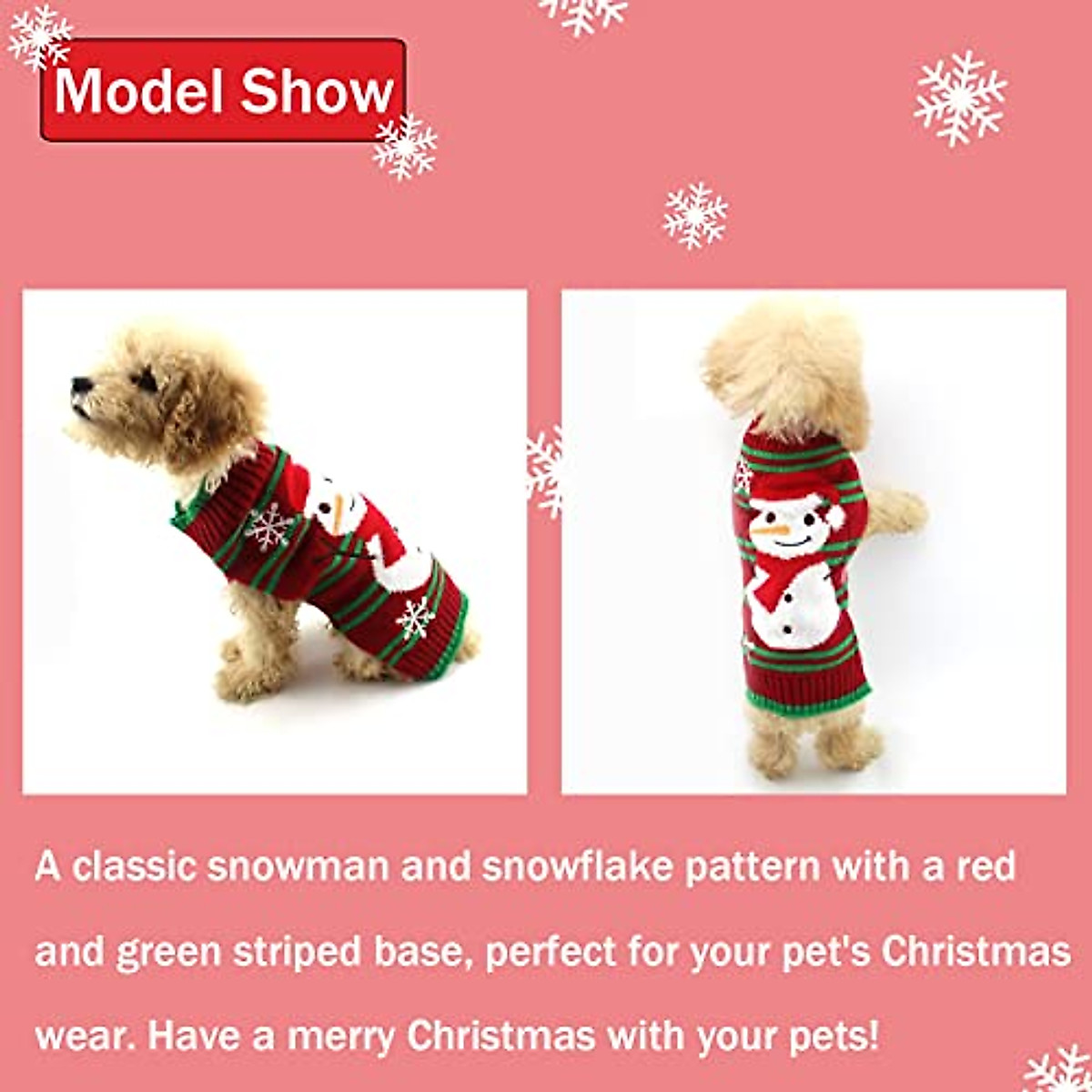 SEIS Dog Snowman Sweater Xmas Dog Holiday Sweaters Year Christmas Sweater Pet Snow Costume Red and Green Stripes Christmas Sweater (XL (Chest 20.5 inches))