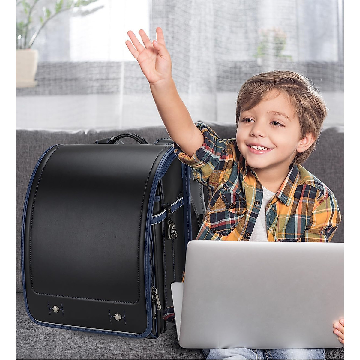 Randoseru Japanese schoolbag for primary school students?backpacks for kids boys and girls (Pure black)