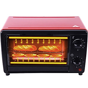Multi-Function Electric Oven,Household 12L Air Fryer Mini Chicken Oven, High Temperature Baking Mini Cake Oven with Bakeware And Rack Red Happy Life