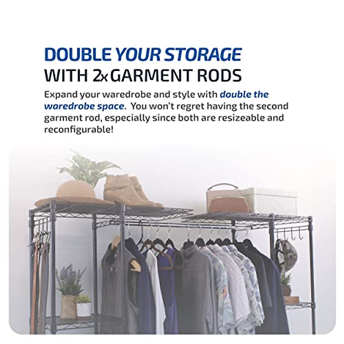 MonsterRax Expandable Clothing Rack - Garment Rack Storage, Wardrobe Clothes Organizer, Steel Clothing Racks, Shoes and Clothing Organizer, Adjustable Garment Racks for Hanging Clothes - 14" x 72"