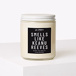 C&E Craft - Smells Like Keanu Reeves Candle - Mahogany Teakwood Scented Soy Wax Candle - Pop Culture - Gift for Her (8 Ounces)