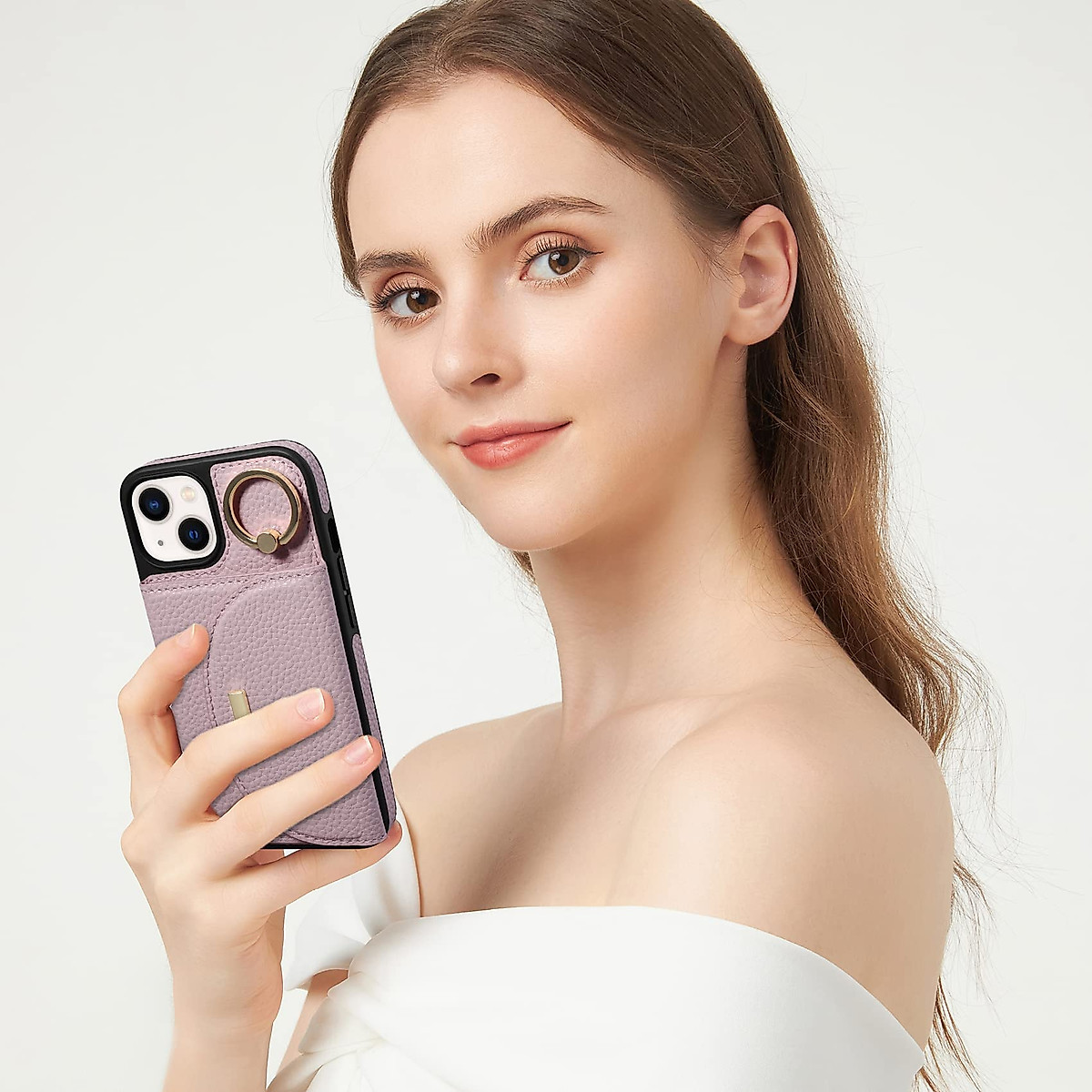 Keallce Case for iPhone 13 6.1'' Wallet Case, Flip Leather Case with 4 Card Holder, [Stand Ring Holder Kickstand] Protective Folio Phone Cover for Women Ladies Compatible with iPhone 13 2021 5G, Pink