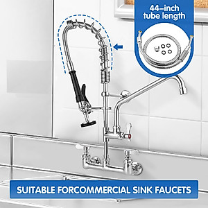 44” Length Commercial Sink Sprayer Hose, Pre-rinse Hose for Commercial Kitchen Sink Faucets Stainless Steel Hose Replacement Kit