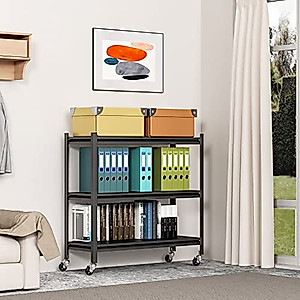 LISSIMO Heavy Duty Storage Shelving with Wheels,3-Tier Metal Garage Shelves for Storage, Adjustable Shelving Unit for Commercial Warehouse Basement Storage Rack(18" D x 34" W x 31.5" H)