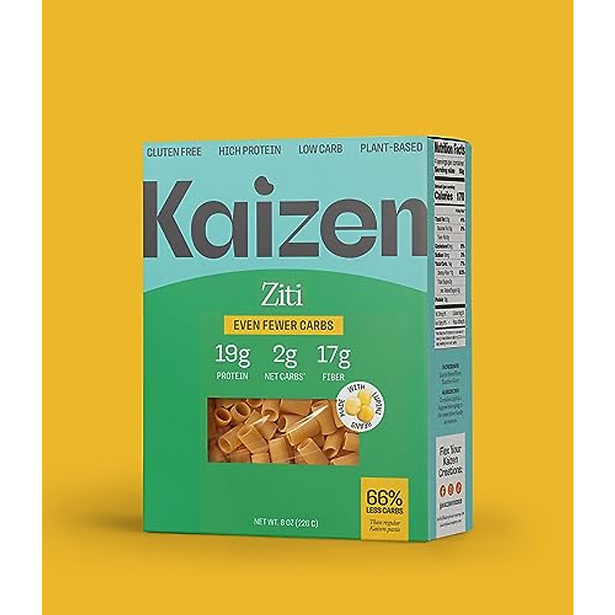KAIZEN KETO Pasta Ziti - 2 Net Carbs, 19g protein - Gluten-Free, Keto Pasta Made with High Fiber Lupini Flour - 8 ounces (Pack of 3)
