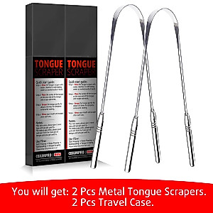 Tongue Scraper, Effective Tongue Cleaner 2 Pack Surgical Stainless Steel Rustproof Tongue Scrapers Reusable Lifetime Dental Scraper with Handy Carrying Store Case - New