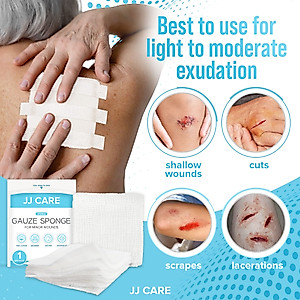 JJ CARE Sterile Gauze Pads 4" x 4" (Pack of 100), 12-Ply Cotton Gauze Pads, Individually-Wrapped Sterile Gauze Sponges, 100% Woven, Non-Stick Medical Gauze Pads for First Aid Kit & Wound Care