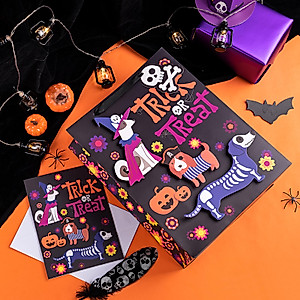 LeZakaa 13" Black Gift Bag with Tissue Paper, Gift Tag and Card, Skeleton Dog Design for Halloween, Holiday, Trick or Treat Party