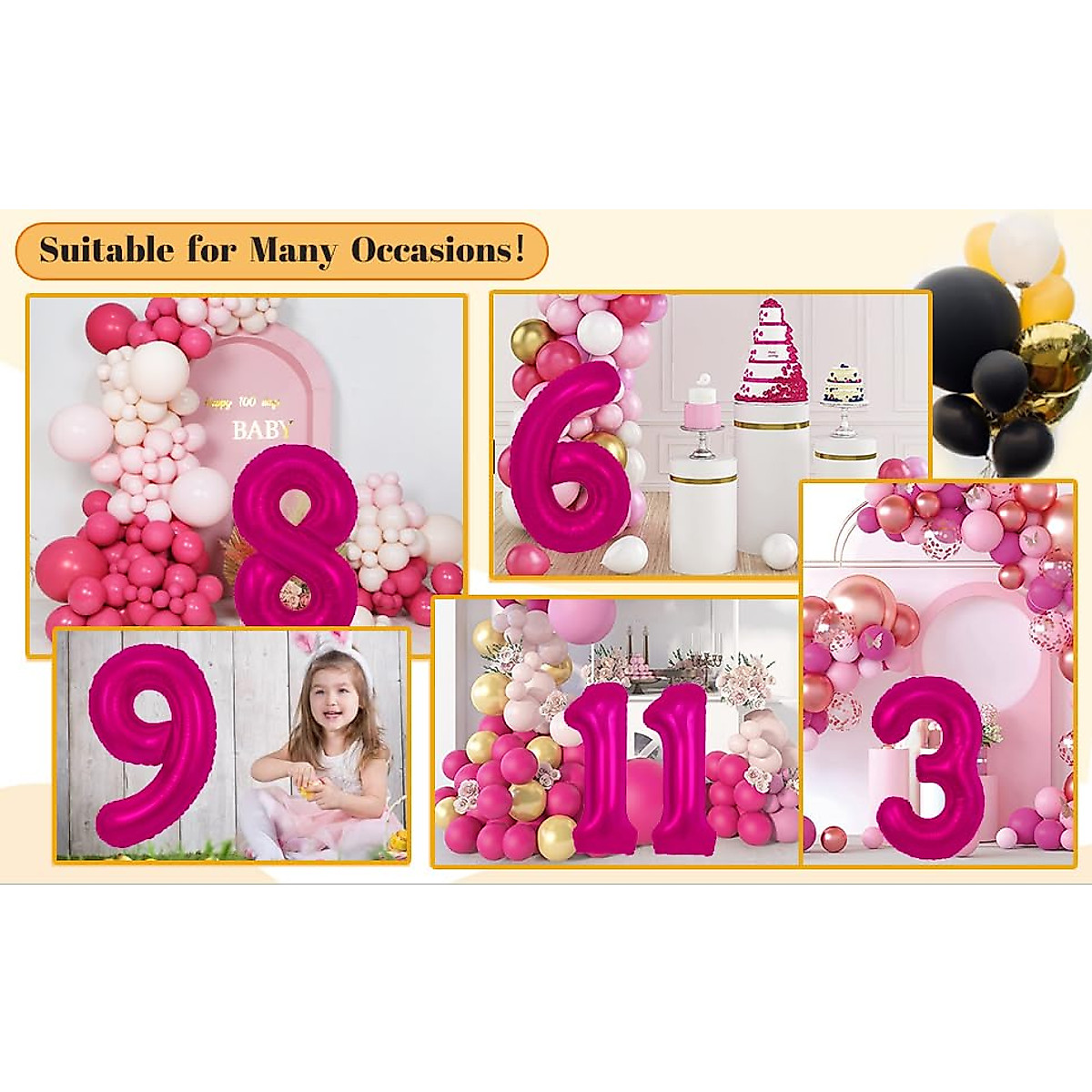 40 Inch Hot Pink Number 3 Balloon 3 Years Old Birthday Decorations Pink Three Balloons for 3rd Birthday Decorations Girl Number 3 Balloon Pink for 3rd Birthday Balloons 3 Years Anniversary Decors