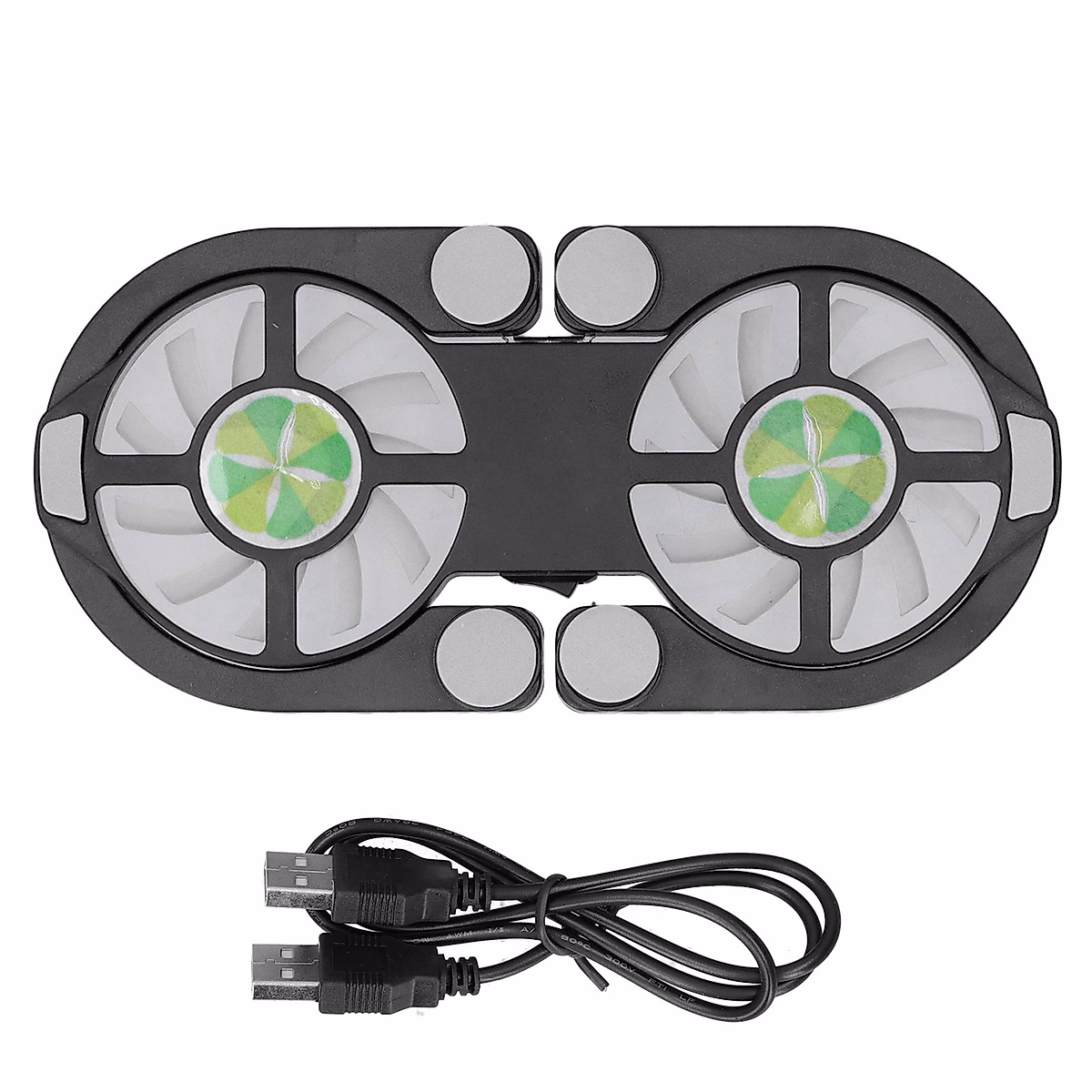 753 Folding USB Laptop Cooling Pad, Double Fans Low Noise Laptop Cooling Pad Light Cooling Fans Cooler Stand 500RPM-2500RPM Low Noise for Notebook (Black)