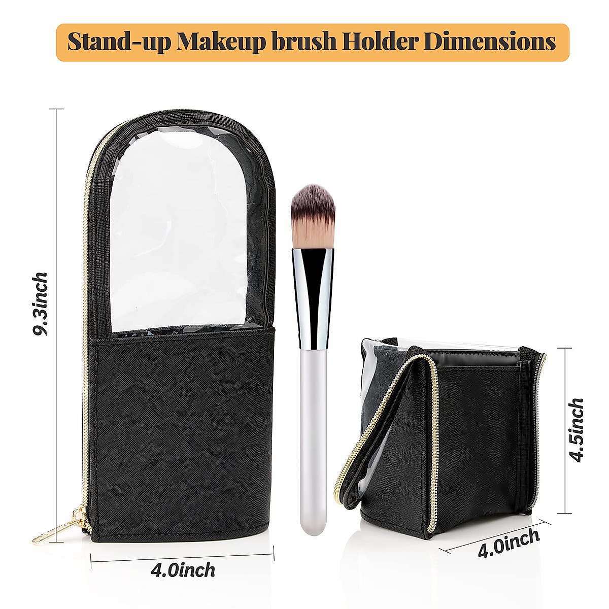 OCHEAL Makeup Brush Holders,Makeup Brush Organizer For Vanity,Portable Travel Makeup Brush Case, Makeup Artist Cosmetic Brushes Storage Bag Stand-Up Brush Cup Organizer-Black