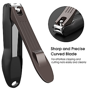 GLAMFIELDS Nail Clippers with No Splash Storage Box, Large Fingernail Toenail Clipper Detachable Easy Clean Nail Cutter Trimmer with Nail Files for Men & Women, Leather Case Packed(Black -1Pack)