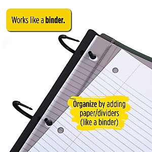 Five Star Flex Hybrid NoteBinder, 1 Inch Binder with Tabs, Notebook and 3 Ring Binder All-in-One, Black (72009)