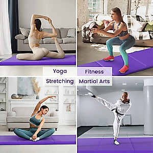 Signature Fitness 2" Thick Three Folds Folding Exercise Mat with Carrying Handles for MMA, Gymnastics and Home Gym Protective Flooring, Purple