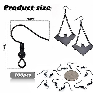 TOAOB 100pcs Earring Hooks Hypo Allergenic French Ear Wires with Ball and Coil 18mm Black Fish Hook Earrings Making Supplies Jewelry Findings