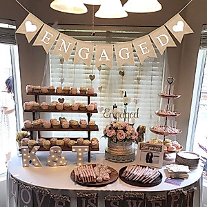 FAKTEEN Engaged Banner Burlap Bunting Garland with Love Hearts for Bridal Shower Bunting Rustic Wedding Engagement Party Decorations