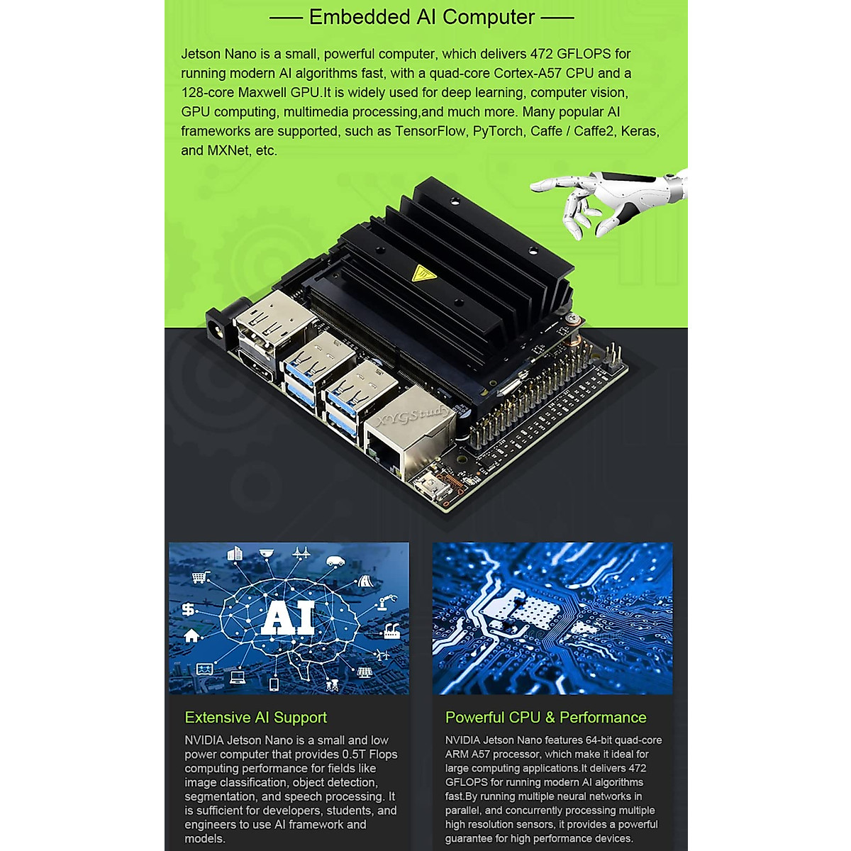 JETANK AI Kit for Jetson Nano Developer Kit (B01) to Build Smart AI Tracked Mobile Vision Robot with IMX219 Camera Sensor Dual-Band Wireless WiFi Bluetooth Monitor Motion Color Detection @XYGStudy