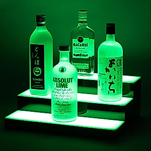 Boss Premium® BarUSA™ 28 Inch 3-Step LED Lighted Bar Shelf Display Liquor Bottle Alcohol Whiskey Shelves Rack Stand Tray Units for Home Bar Living Room Accessories and Decor - Designed in USA