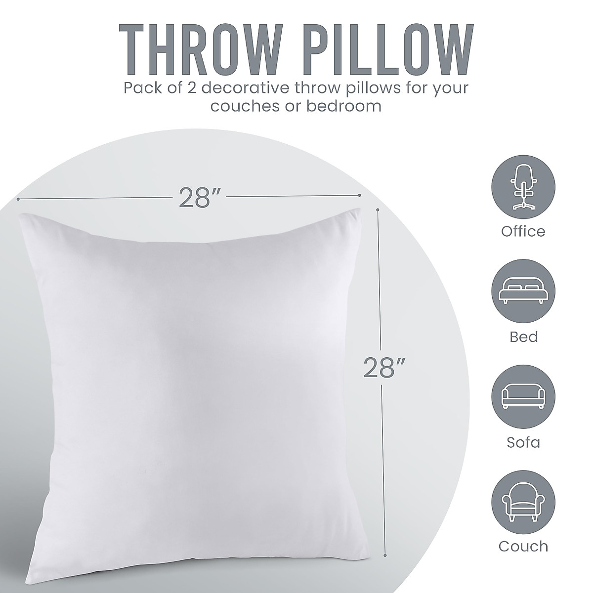 Utopia Bedding Throw Pillows Insert (Pack of 2, White) - 28 x 28 Inches Bed and Couch Pillows - Indoor Decorative Pillows