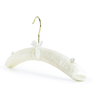 HANGERWORLD Ivory Satin Padded Hangers 17inch with Non-Slip Buttons for Strappy Dresses, Ideal Bridal Bride Hanger for Wedding
