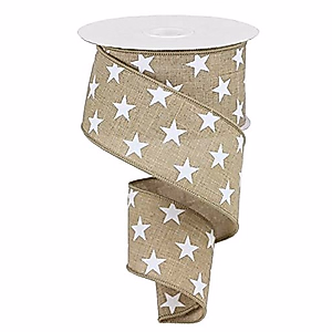 Stars Wired Edge Ribbon - 10 Yards (Light Beige, White, 2.5")