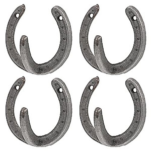 Happyyami Coat Hooks 4pcs Vintage Wall Hanger Cast Iron Horseshoe Hooks Heavy Duty Clothes Hanger for Hanging Coat Hat Key Towel