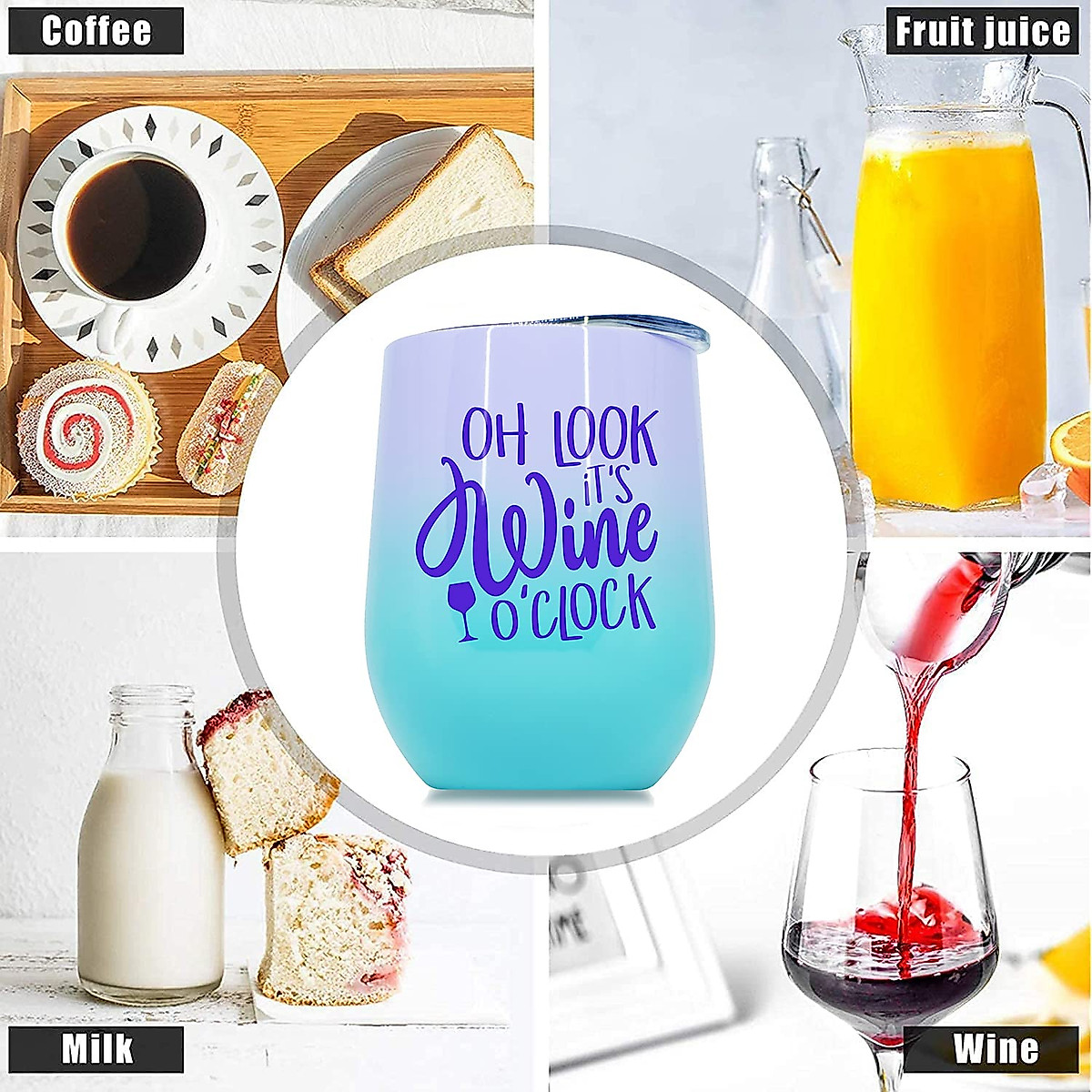 Prokitline Wine Tumbler With Sayings, Premium Stainless Steel Funny Wine Cup Glass for Men, Women, Sister, Mom, Friend Tiffany Purple