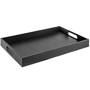 Home Redefined Beautiful Modern Elegant 18"x12" Rectangle Classic Black Faux Leather Decorative Ottoman Coffee Table Perfume Living Room Kitchen Serving Tray with Handles for All Occasion's