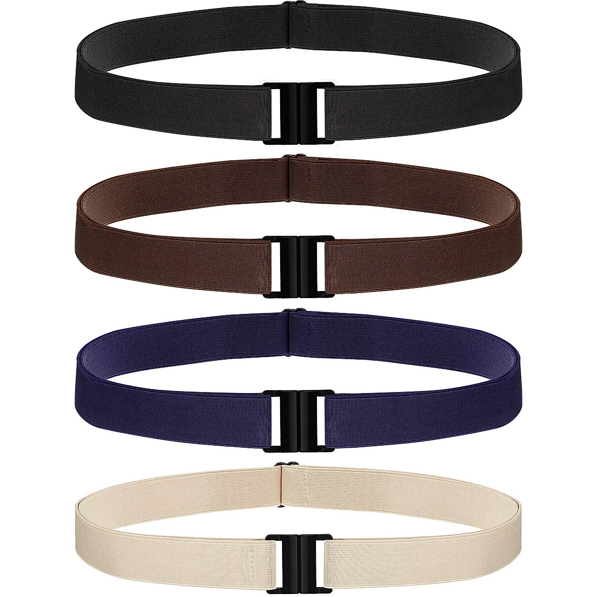 4 Pieces Women Elastic Stretch Belt Invisible No Show Waist Belt with Flat Buckle (Black Blue Khaki Coffee)